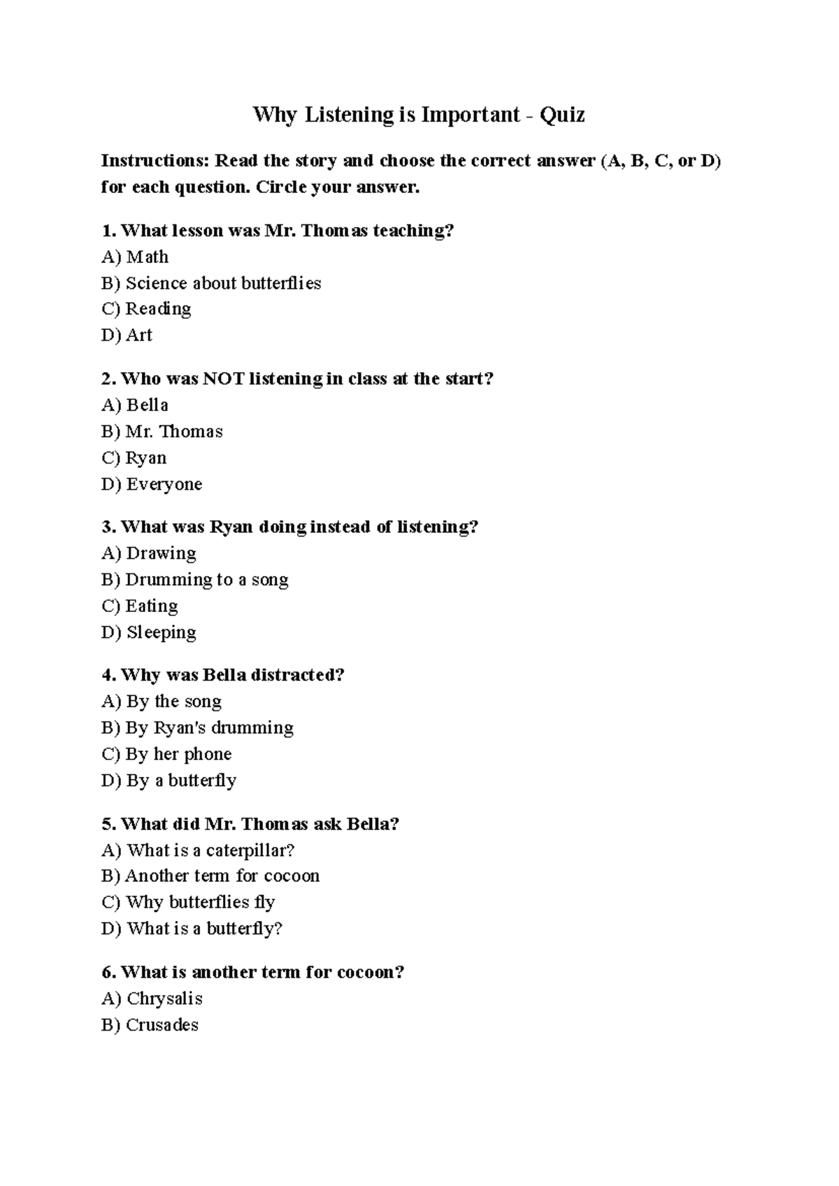 Listening Quiz Instructions: Why Listening is Important (Quiz) - Studocu