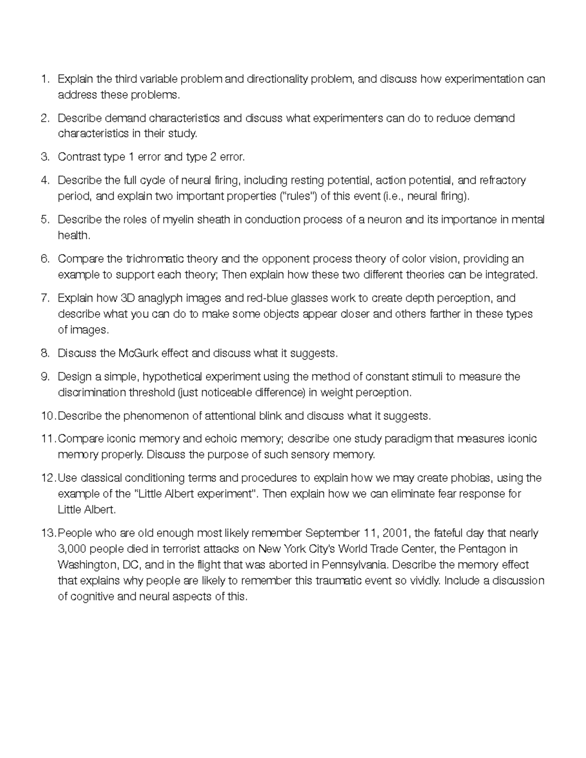 Psychology 101: Short Answer Questions for Final Exam - Studocu