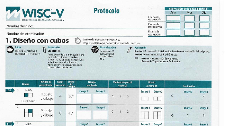 Protocolo WISC-V - Evaluación de la Inteligencia Infantil - Studocu