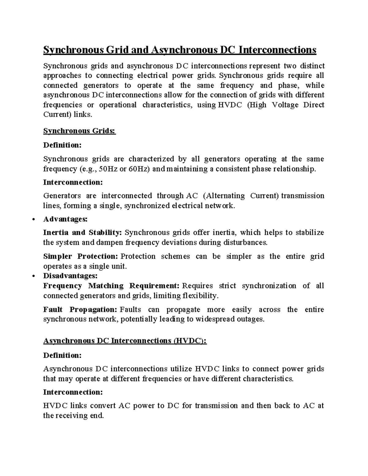 Synchronous vs. Asynchronous DC Interconnections: A Study Guide - Studocu