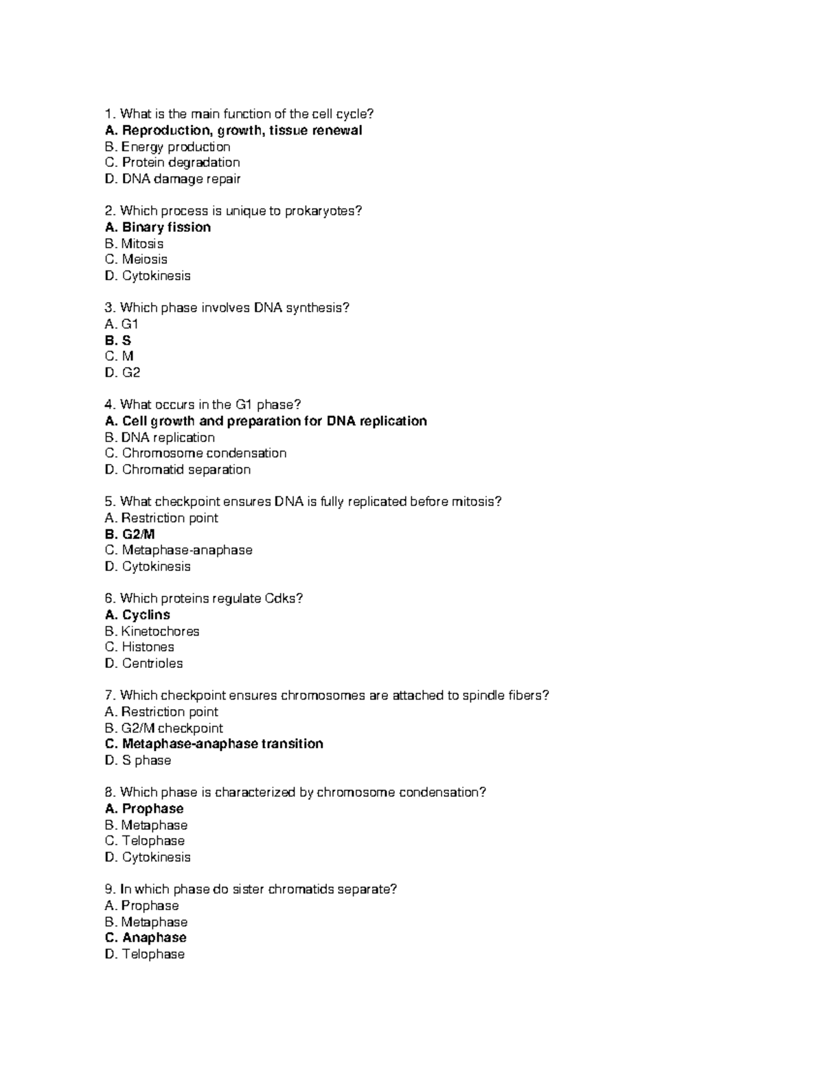 Unique Cell Cycle and Staining Quiz (BIO 101) - Studocu