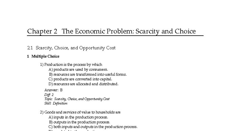 ECON TB CH2 - Test Bank on Scarcity, Choice, and Opportunity Cost - Studocu
