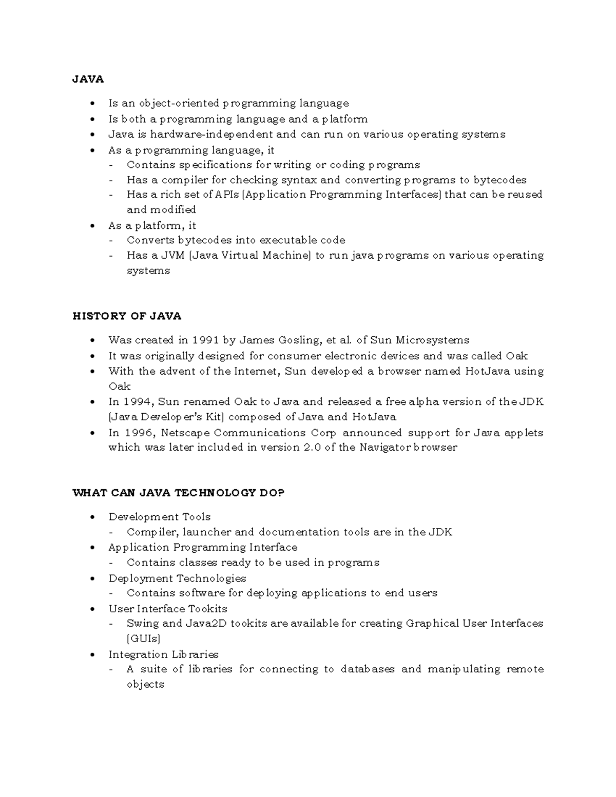 Introduction To Java Comsci 2110 Object Oriented Programming Java Is An Object Oriented