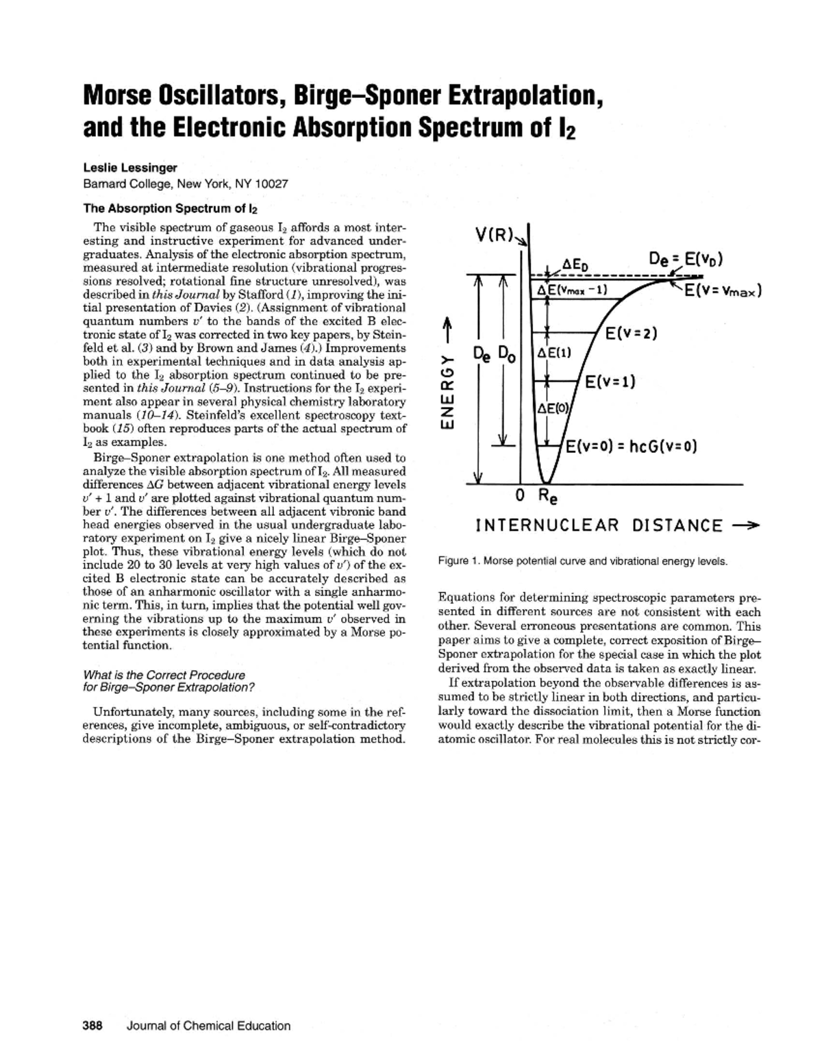 Birge-Sponer Extrapolation and Morse Oscillators in I2 Absorption ...