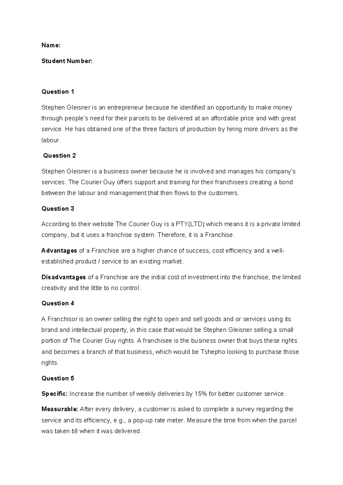 BMAN 121 - Assignment Q&As on Entrepreneurship Concepts and Strategies ...