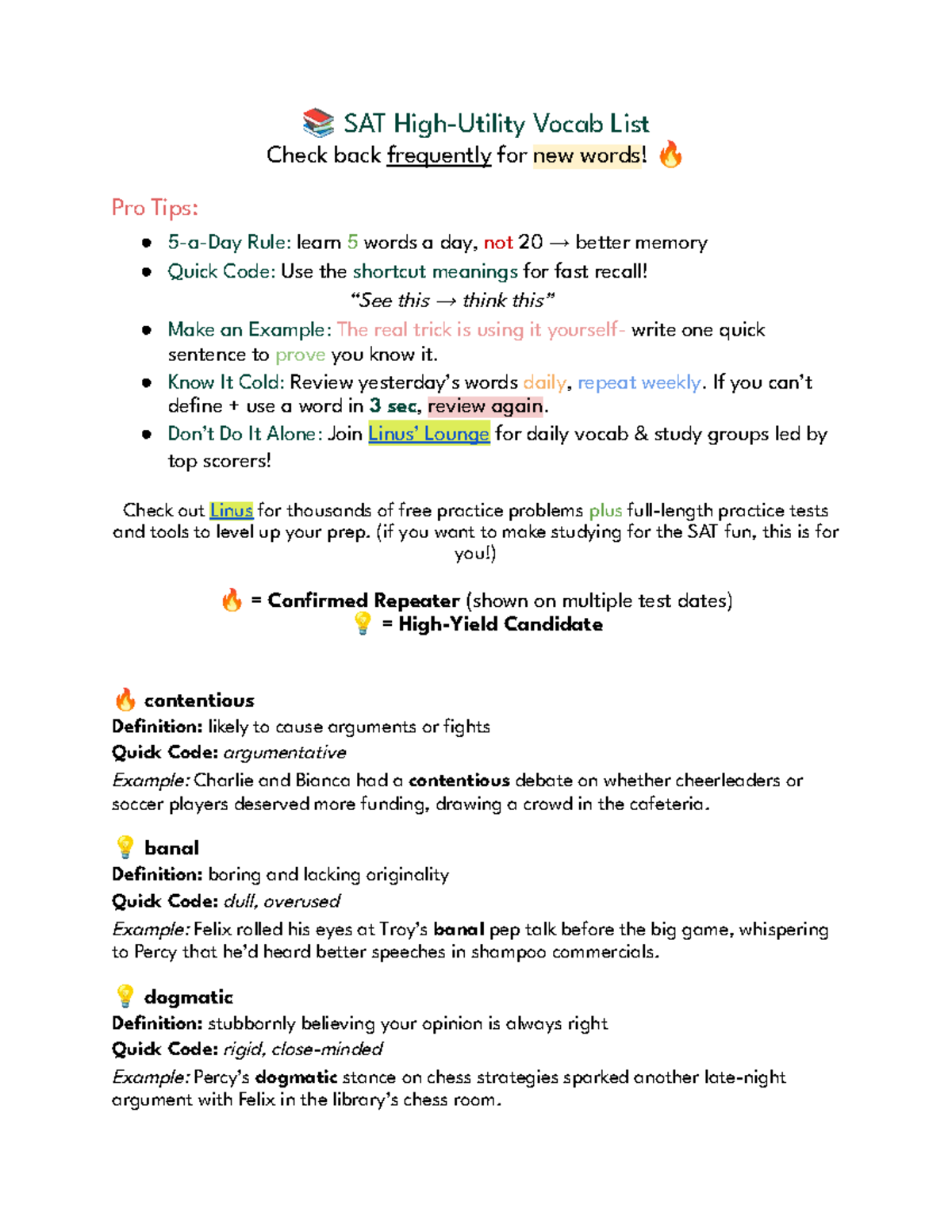 SAT Vocab List: Essential Words for High-Scoring Prep - Studocu - All ...