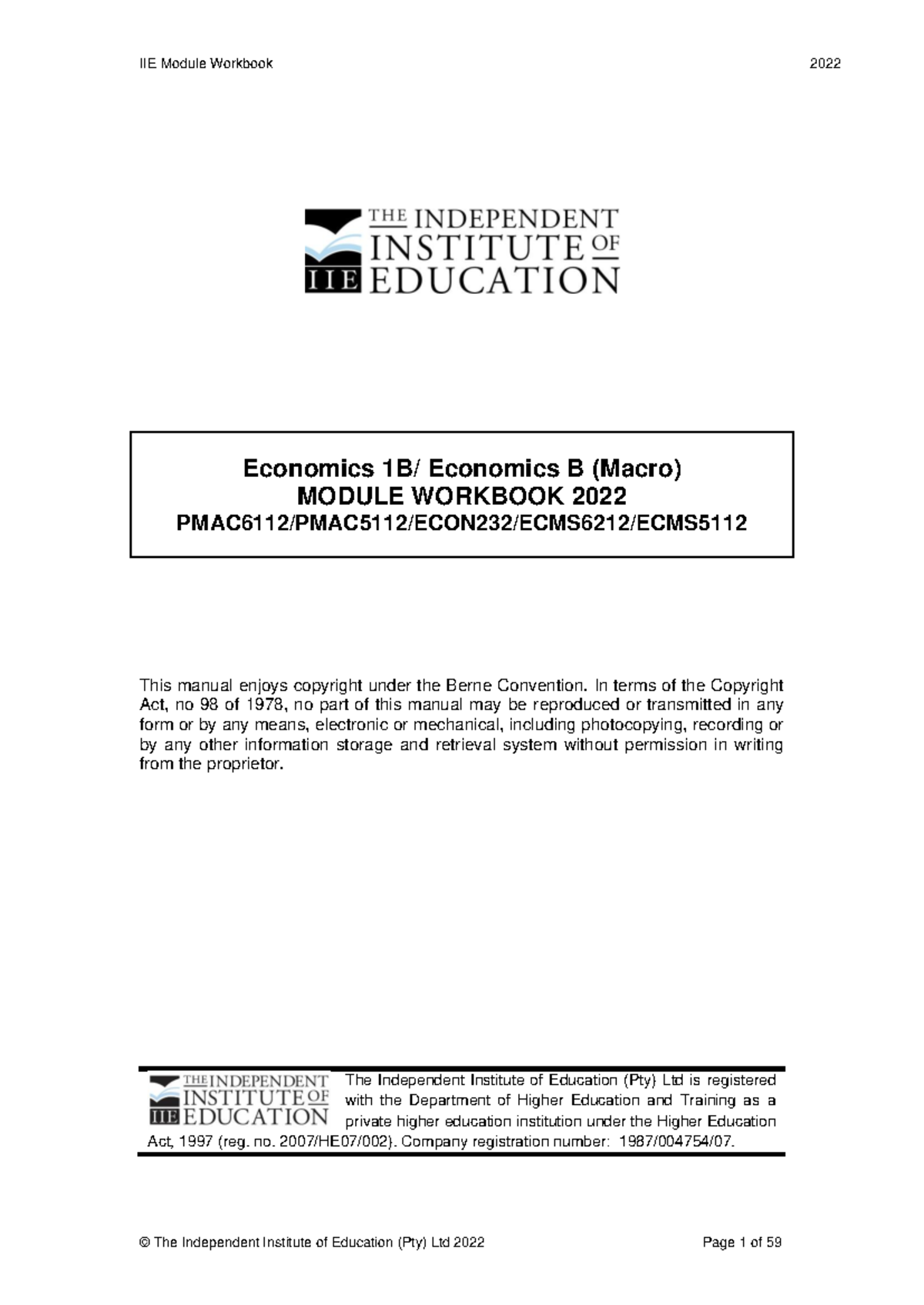 **New Title:** PMAC5112 Macro Economics Workbook: 2022 Edition and ...