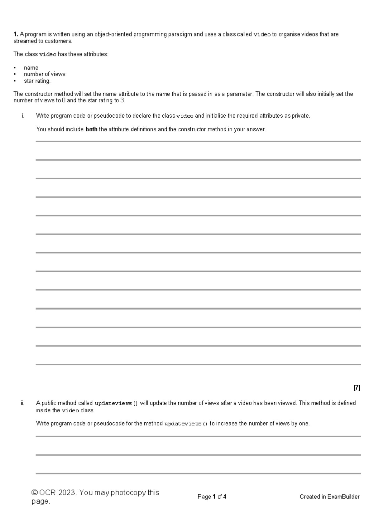 OOP Concepts & Practice Questions for A Level Challenge Students - Studocu
