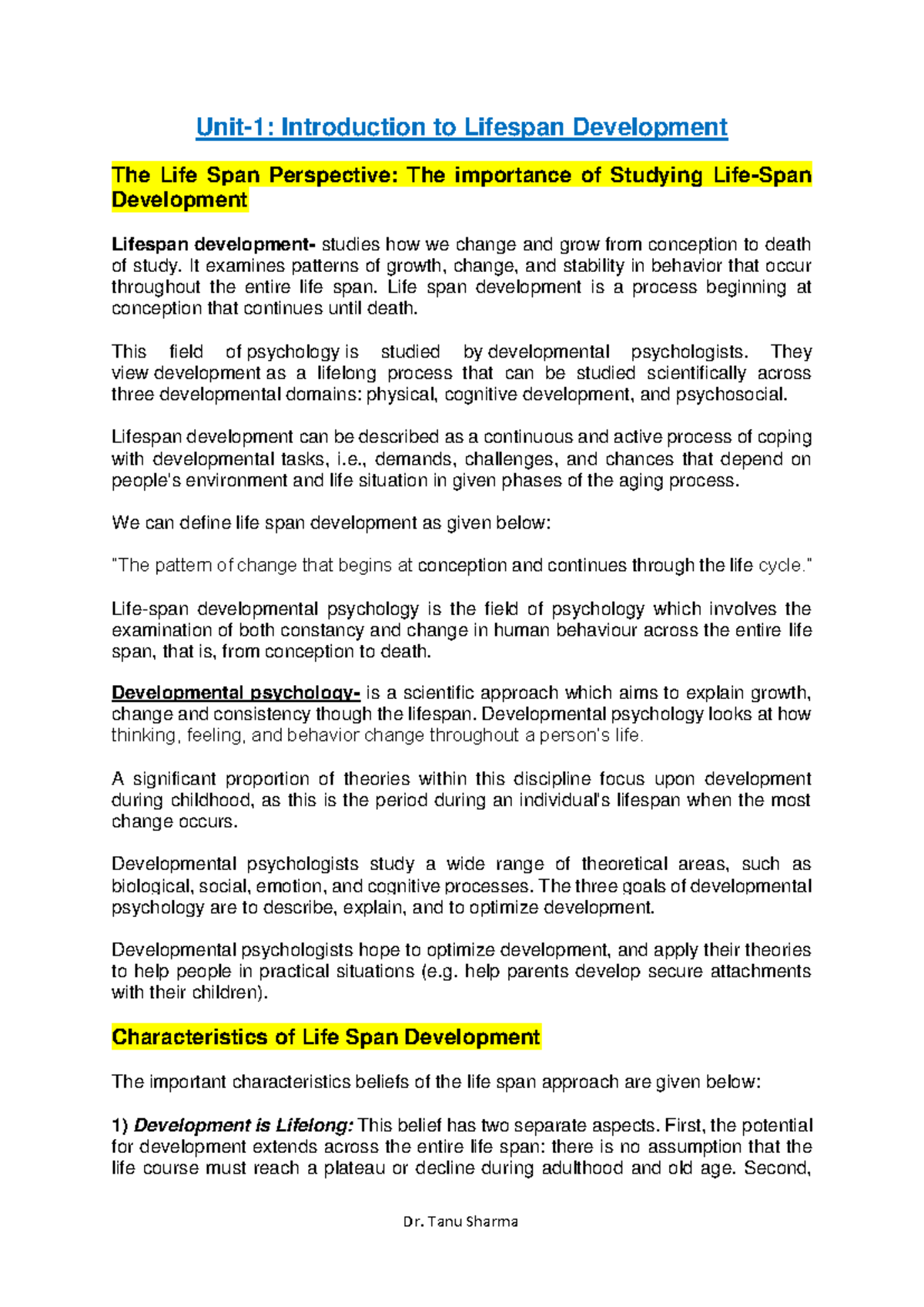 Lifespan Development Overview - Key Concepts & Theories - Studocu