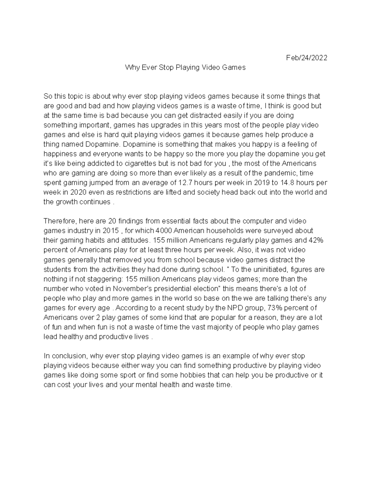 ENG101: Essay on the Pros and Cons of Video Game Playing - Studocu