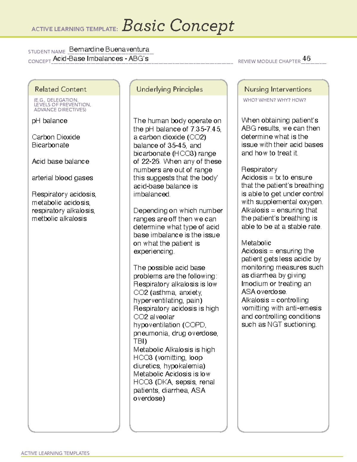 ACTIVE LEARNING TEMPLATE: Acid-Base Imbalance & ABG Analysis - Studocu