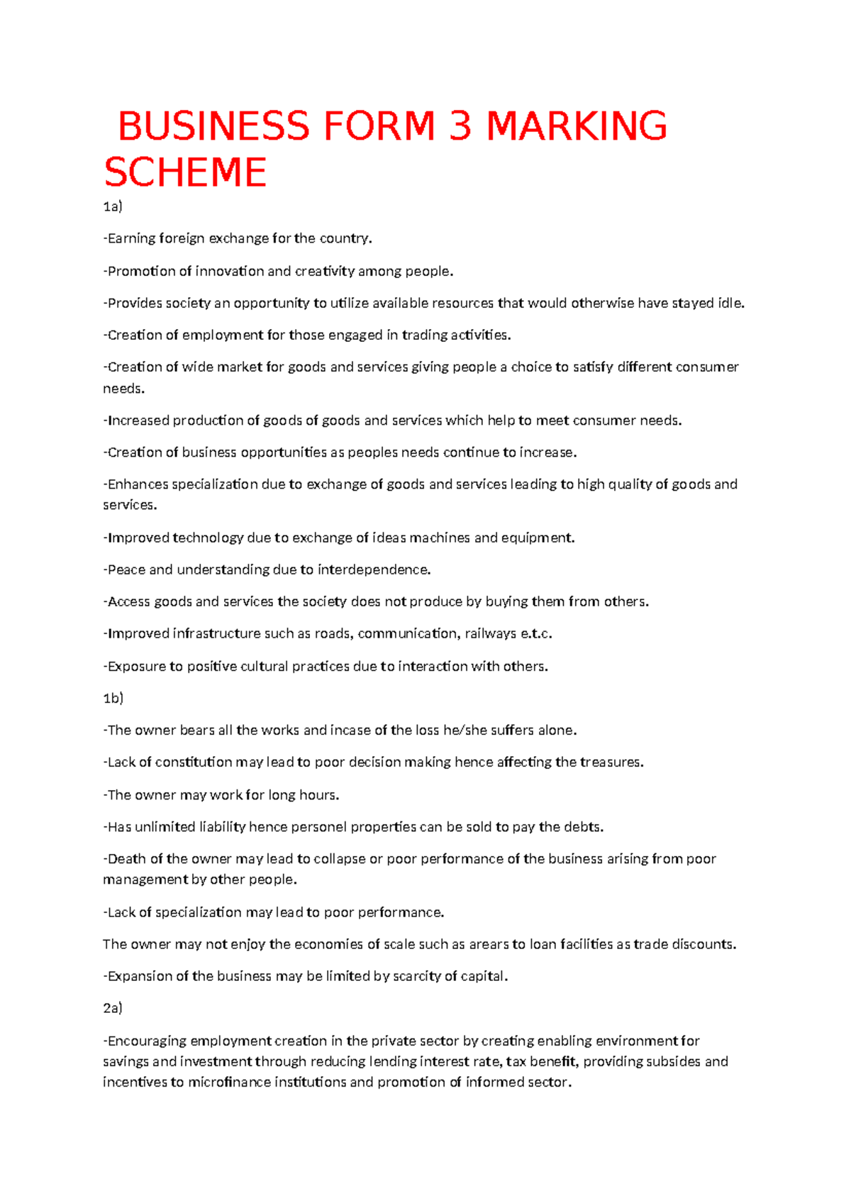 Business FORM 3 Marking Scheme - BUSINESS FORM 3 MARKING SCHEME 1a ...