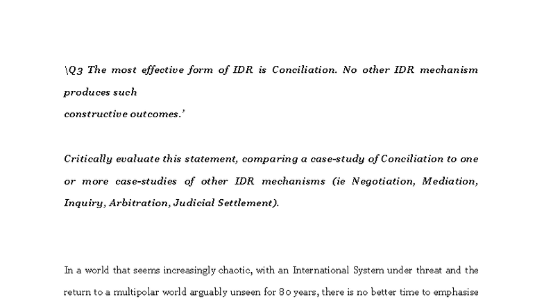 IDR Final Essay: Evaluating the Effectiveness of Conciliation vs. Other ...