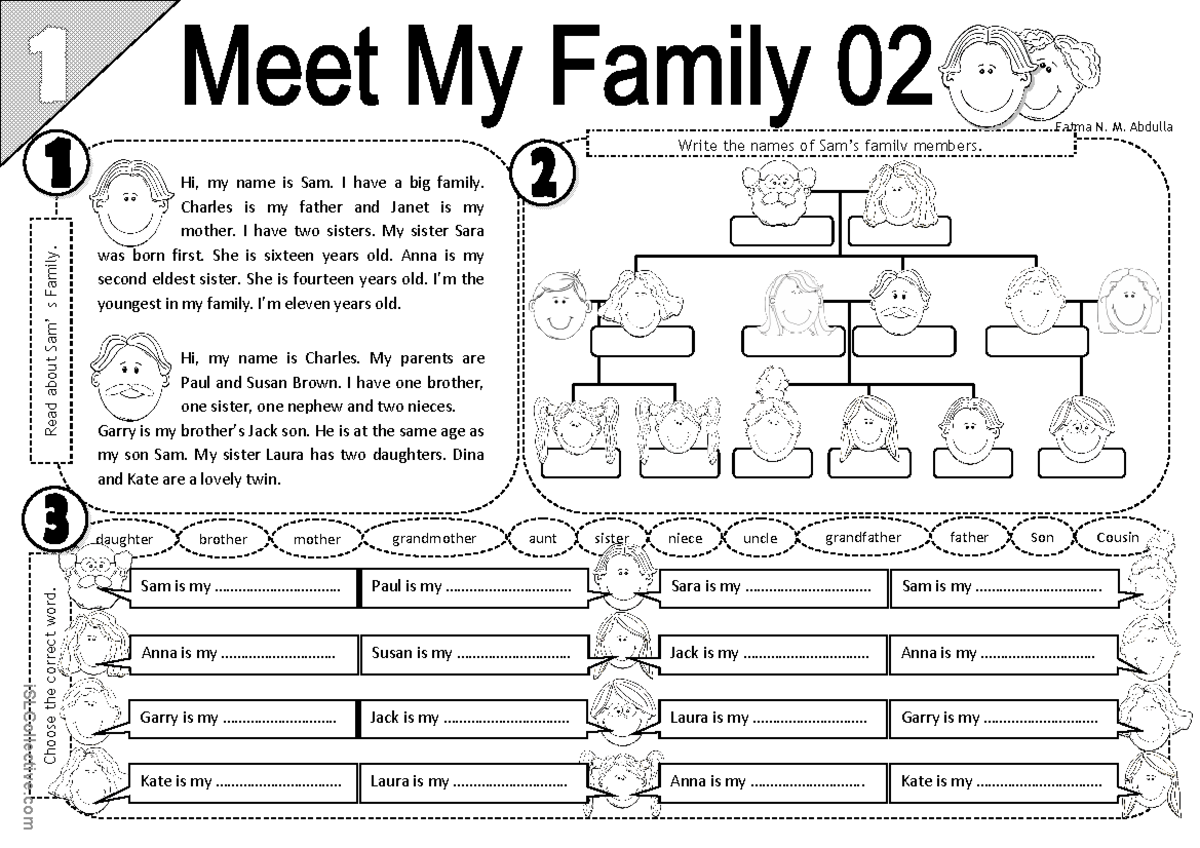 Meet My Family 02 - Worksheet: Family Member Names & Sentences - Studocu