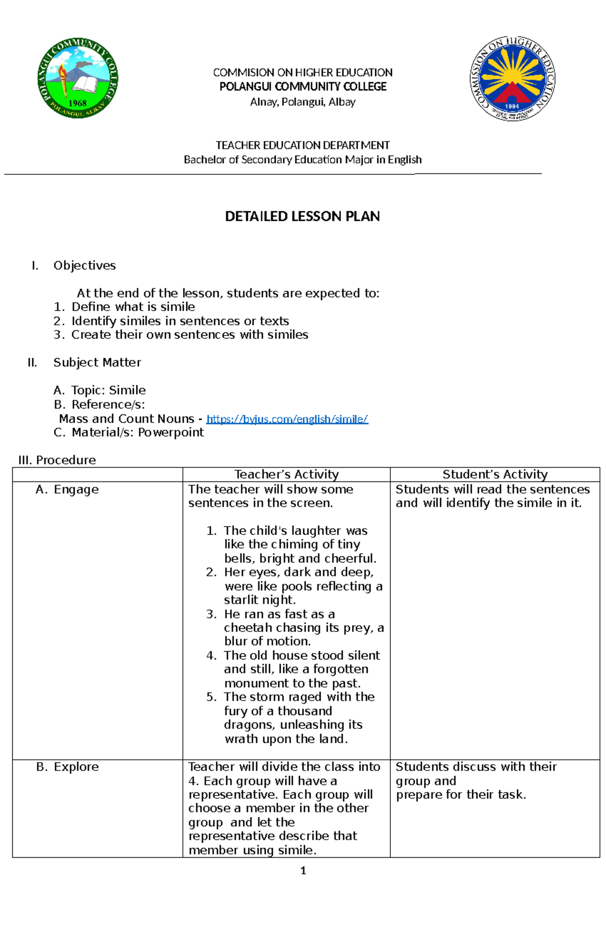 Grade 8 Detailed Lesson Plan - POLANGUI COMMUNITY COLLEGE Alnay ...
