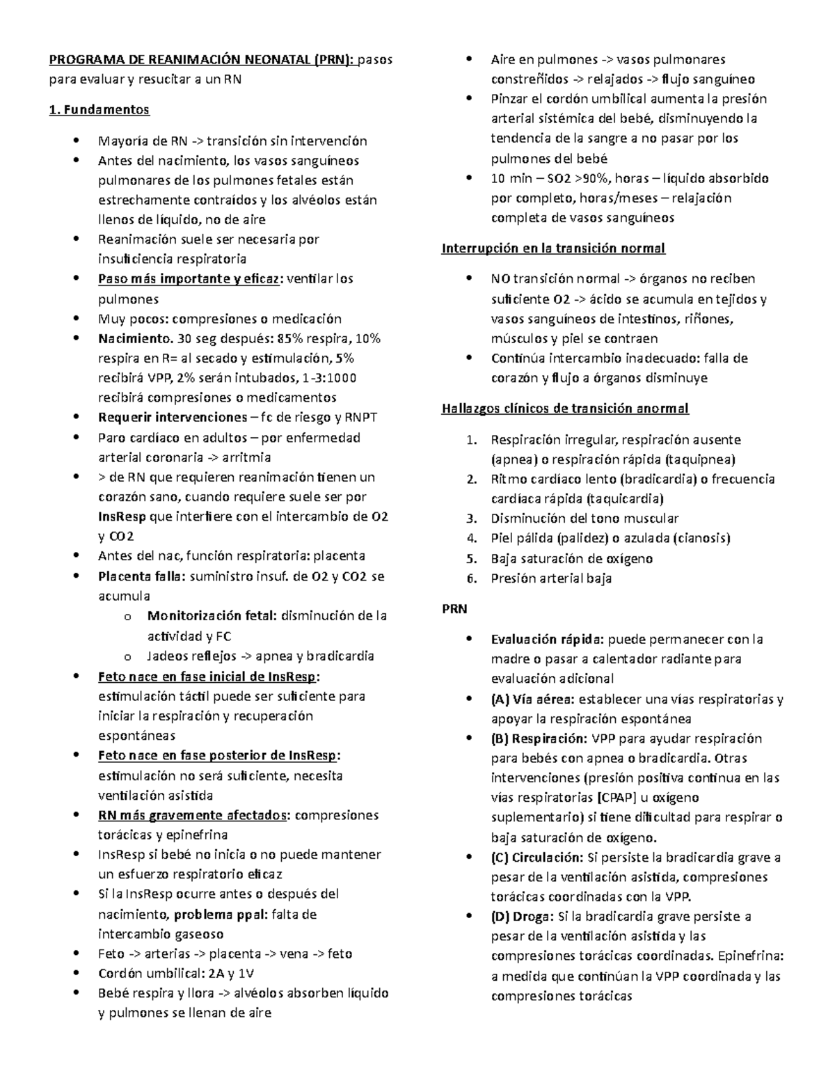 Reneo resumenn - PROGRAMA DE REANIMACIÓN NEONATAL (PRN): pasos para ...