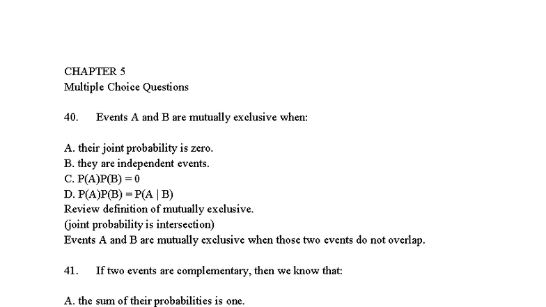 CHAPTER 5 - Practice Questions on Probability Concepts - Studocu
