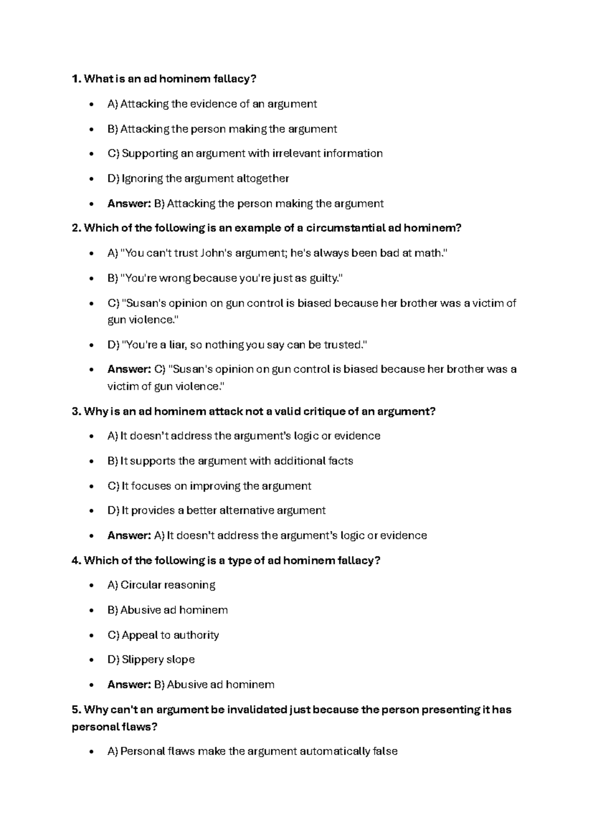 Logical Fallacies: Understanding Ad Hominem (Course Code: LOG101) - Studocu