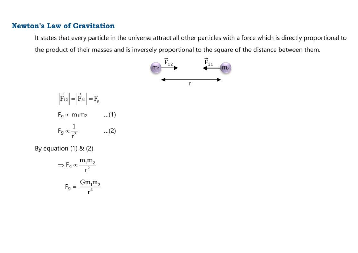 Gravitation - Law of Gravitation and Field Intensity Concepts - Studocu