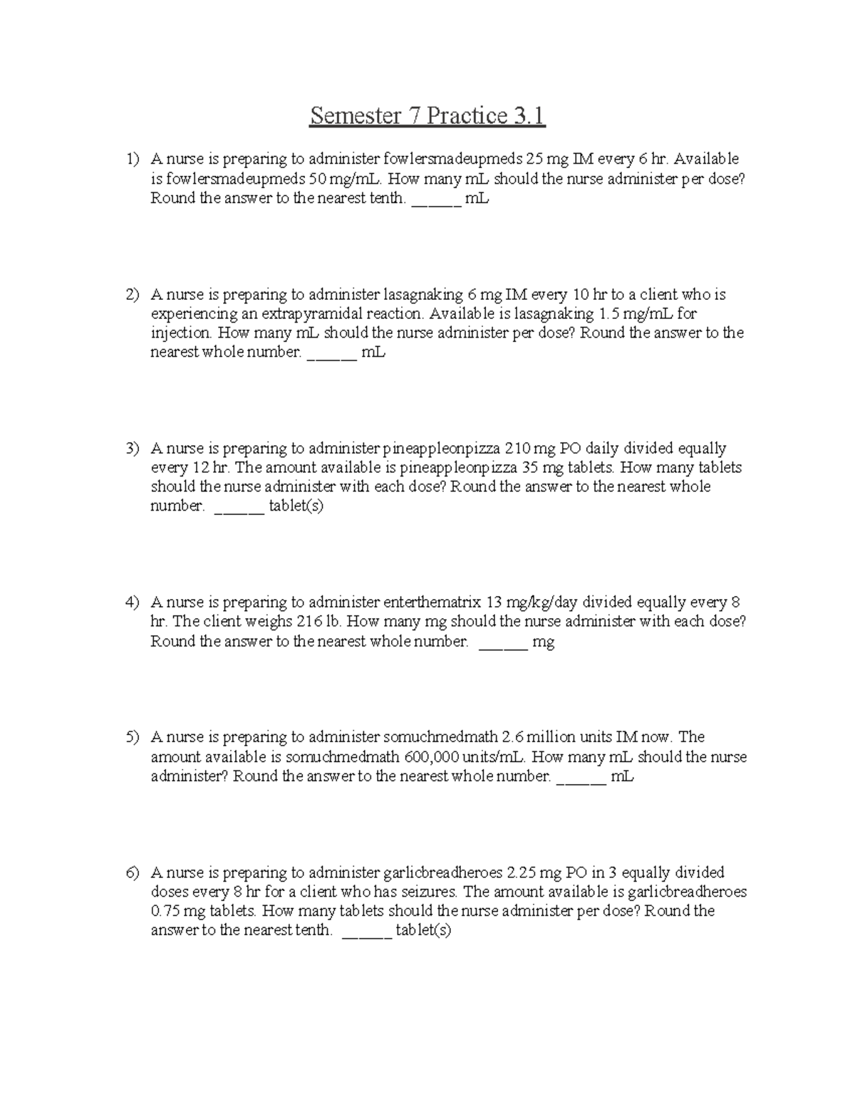 Semester 7 Nursing Practice 3: Medication Dosage Calculations - Studocu