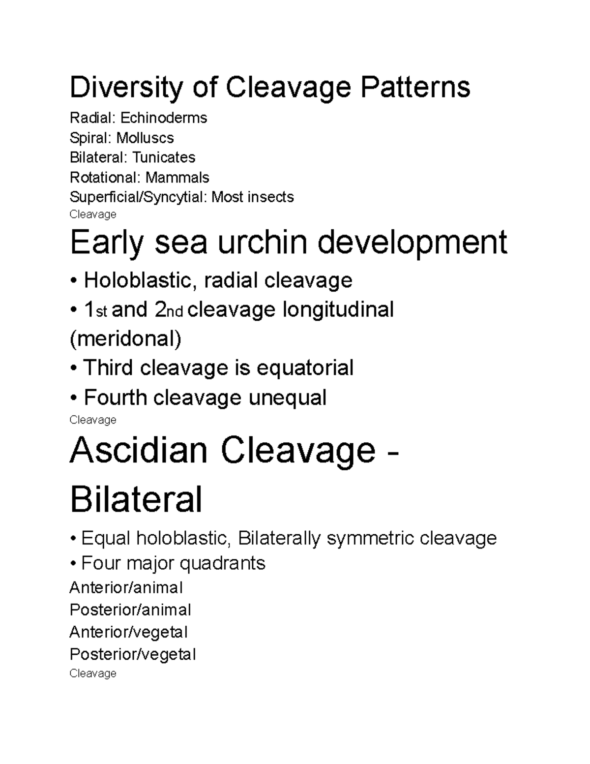 ZOO 3050 Week 5-6 Lecture Notes: Cleavage Patterns & Gastrulation - Studocu