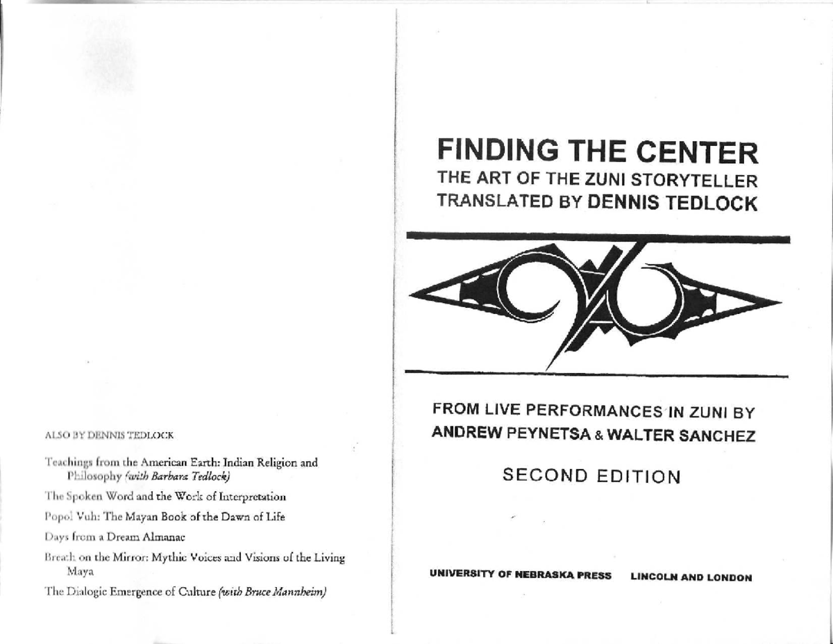 Finding the Center: The Art of Zuni Storytelling (ENG 202) - Studocu