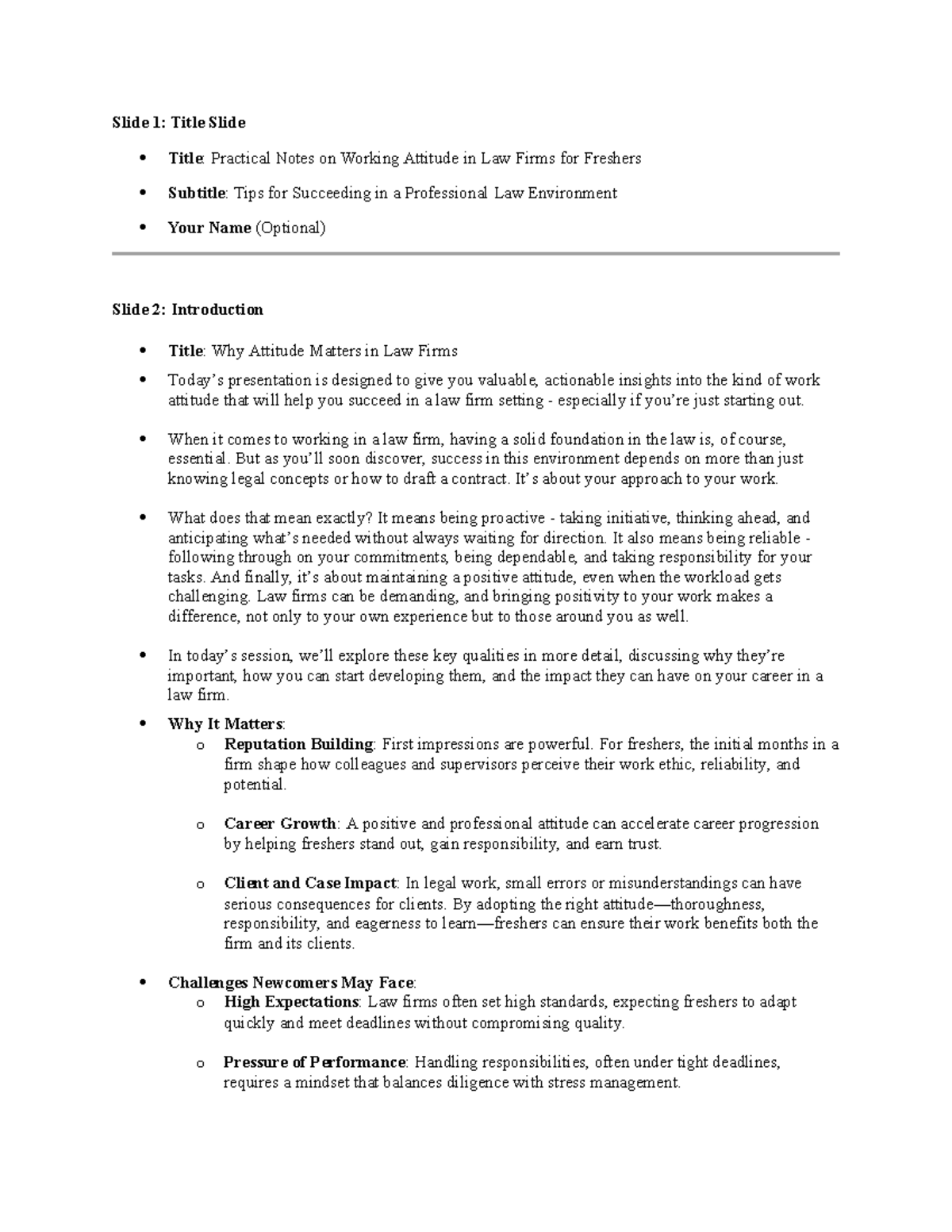 How to succeed working in law firms - Slide 1: Title Slide Title ...