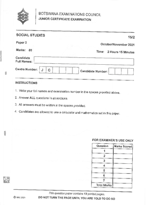 Maitlamo social form 1 - Test paper pilot review - MAITLAMO JUNIOR ...