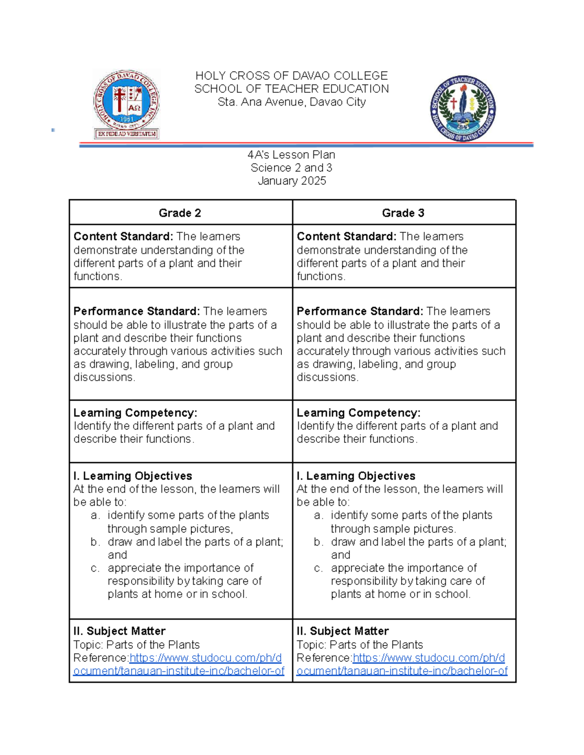 LP-Multi-Grade-Final: Lesson Plan for Science 2 & 3 on Plant Parts ...