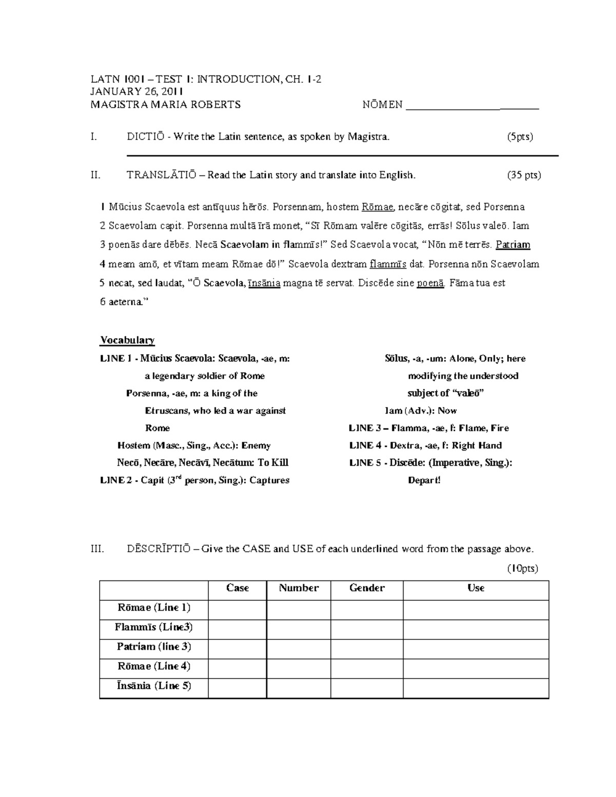 LATN 1001 QUIZ 1: INTRODUCTION TO LATIN, CHAPTER 1 - Studocu