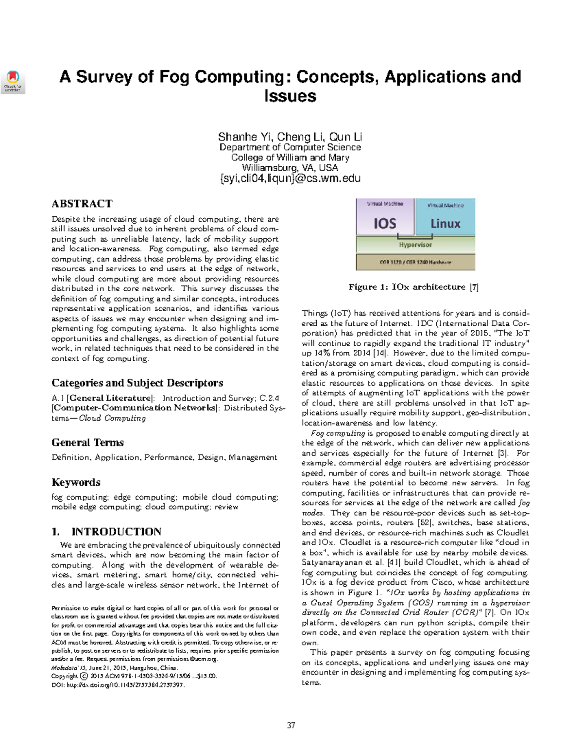 A Survey of Fog Computing: Concepts, Applications & Challenges - Studocu