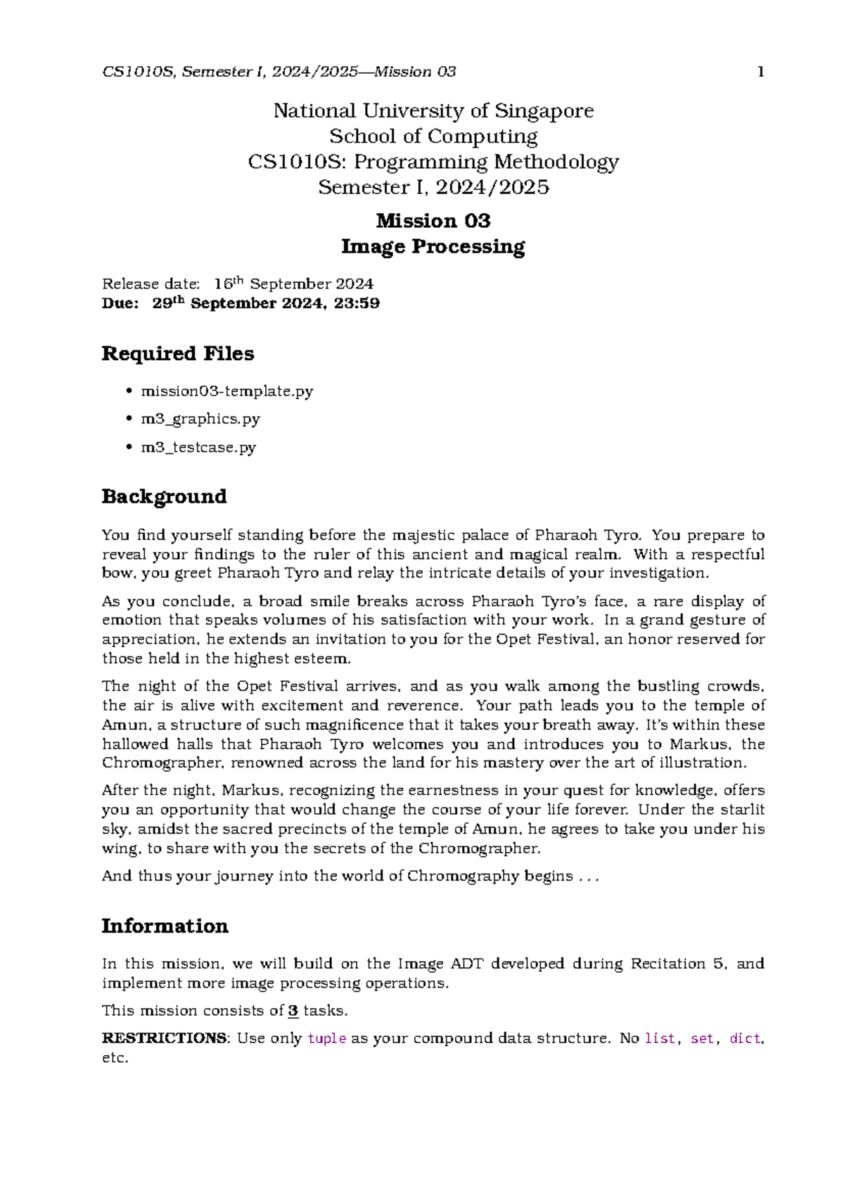 CS1010S: Programming Methodology - Mission 03: Image Processing - Studocu