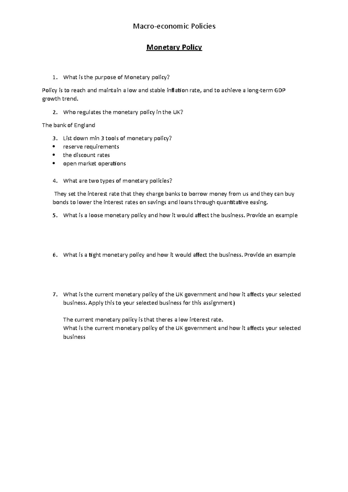 Lesson 4: Monetary & Fiscal Policy Worksheet (Macro-Economics) - Studocu