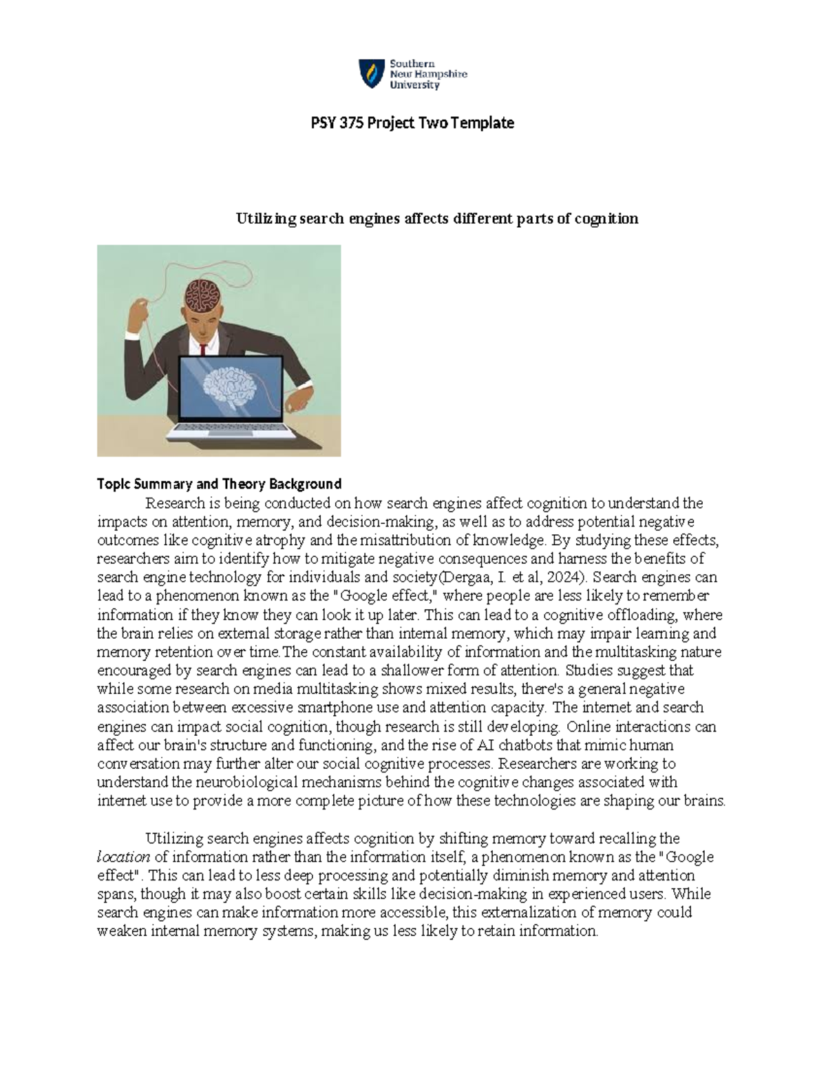 PSY 375 Project Two: Impact of Search Engines on Cognition and Memory ...