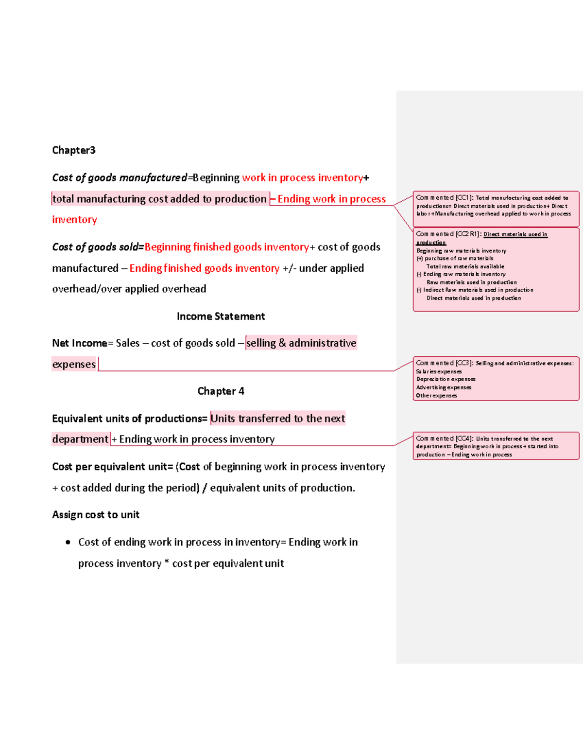 Accountiong chapter 3 - notes - Chapter Cost of goods manufactured ...