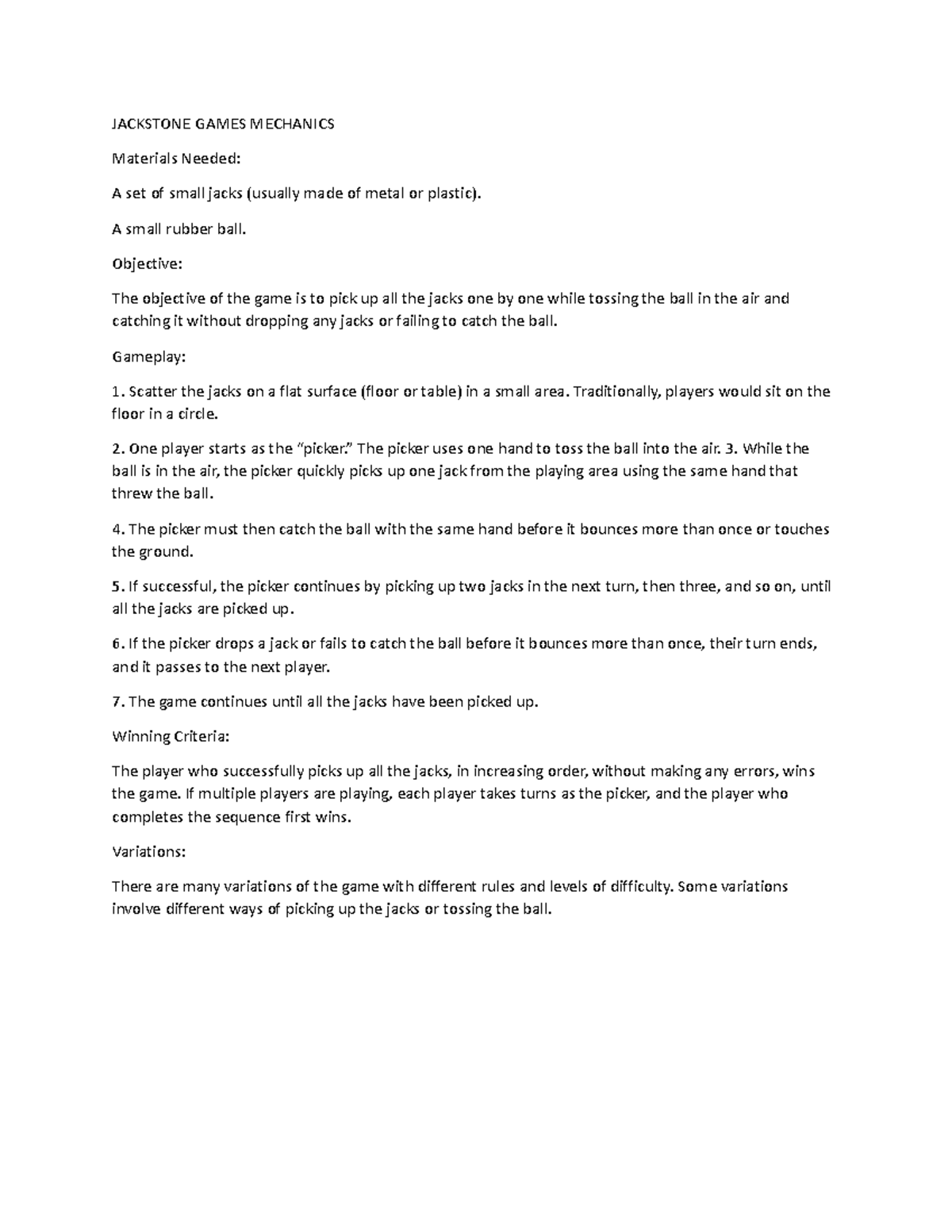 Jackstone Game Mechanics: Rules, Gameplay, and Variations - Studocu