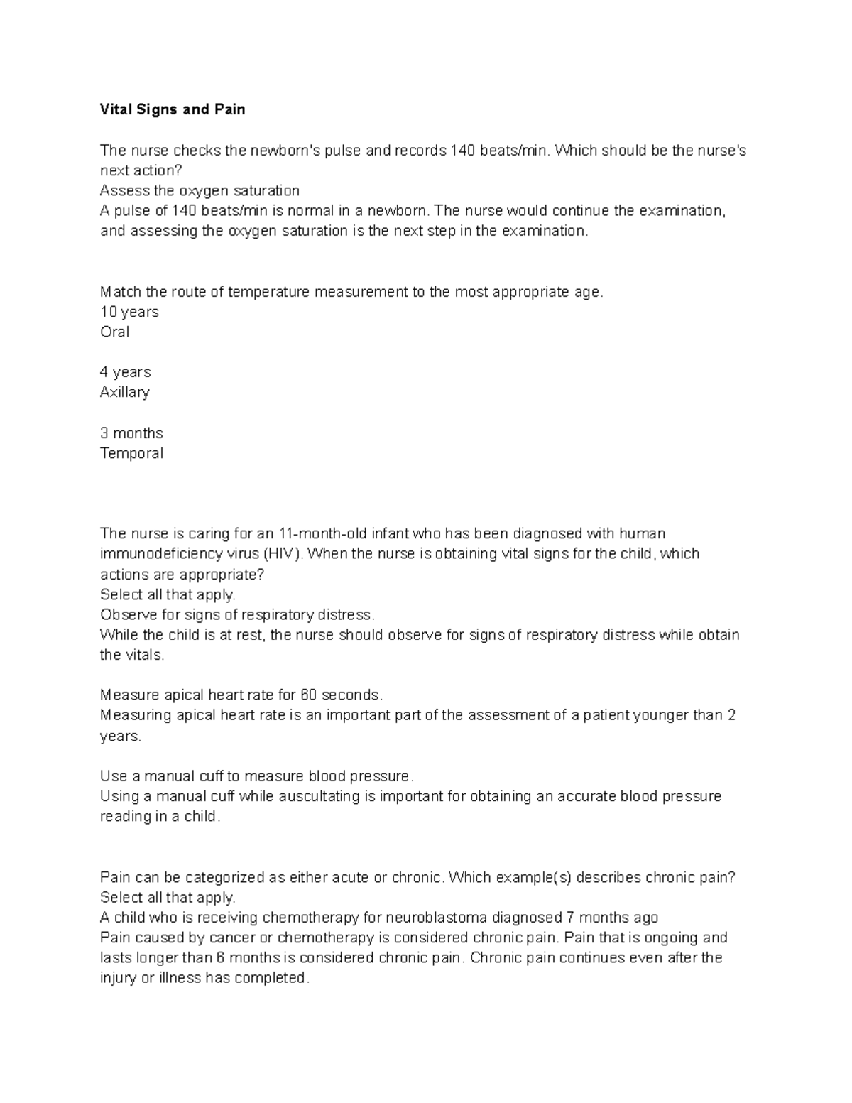 Vital Signs and Pain: Key Points and Review Questions for Nursing - Studocu