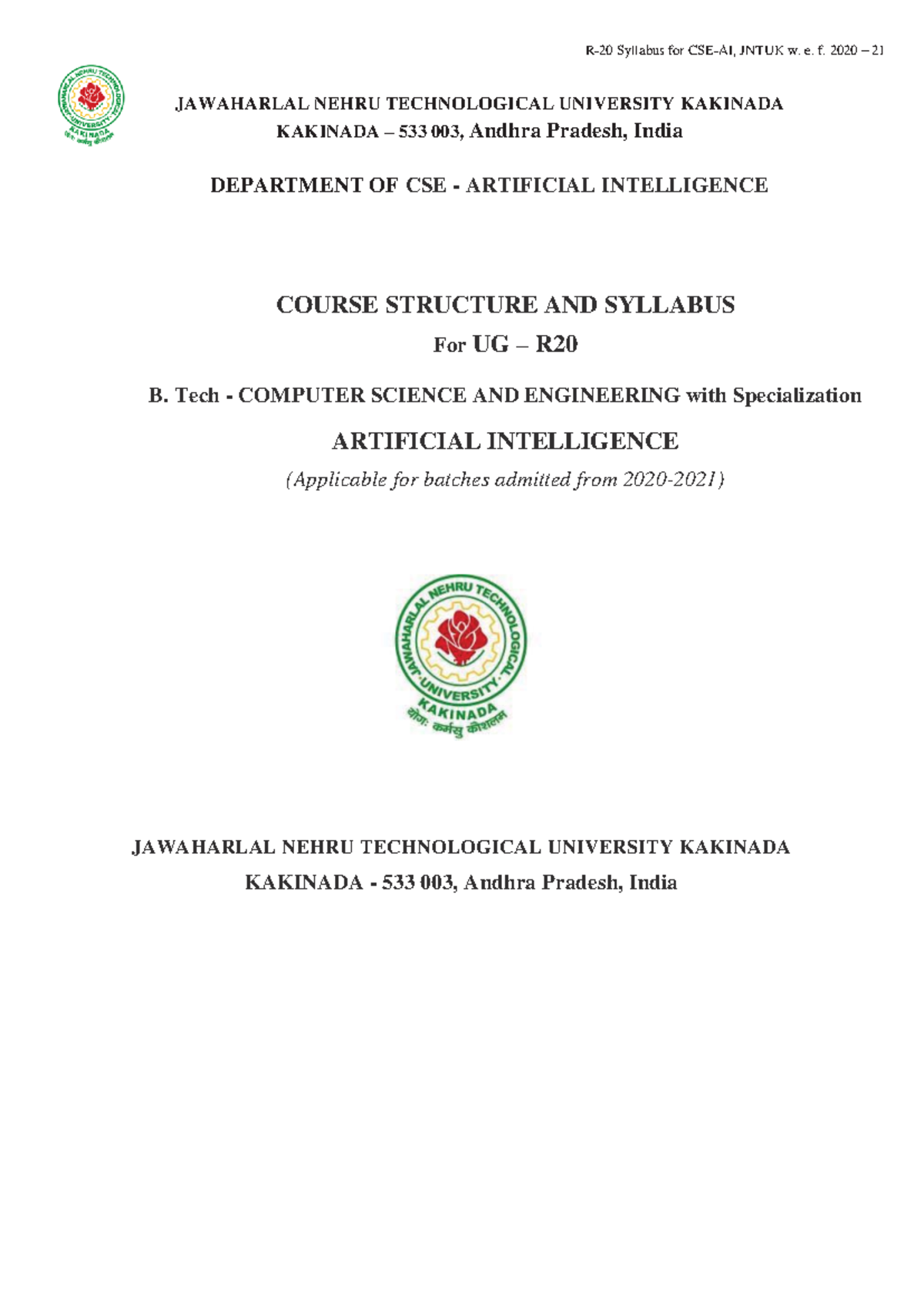CSE-AI 3-2-SEM-CS-Syllabus for B.Tech AI (UG R20) - Studocu