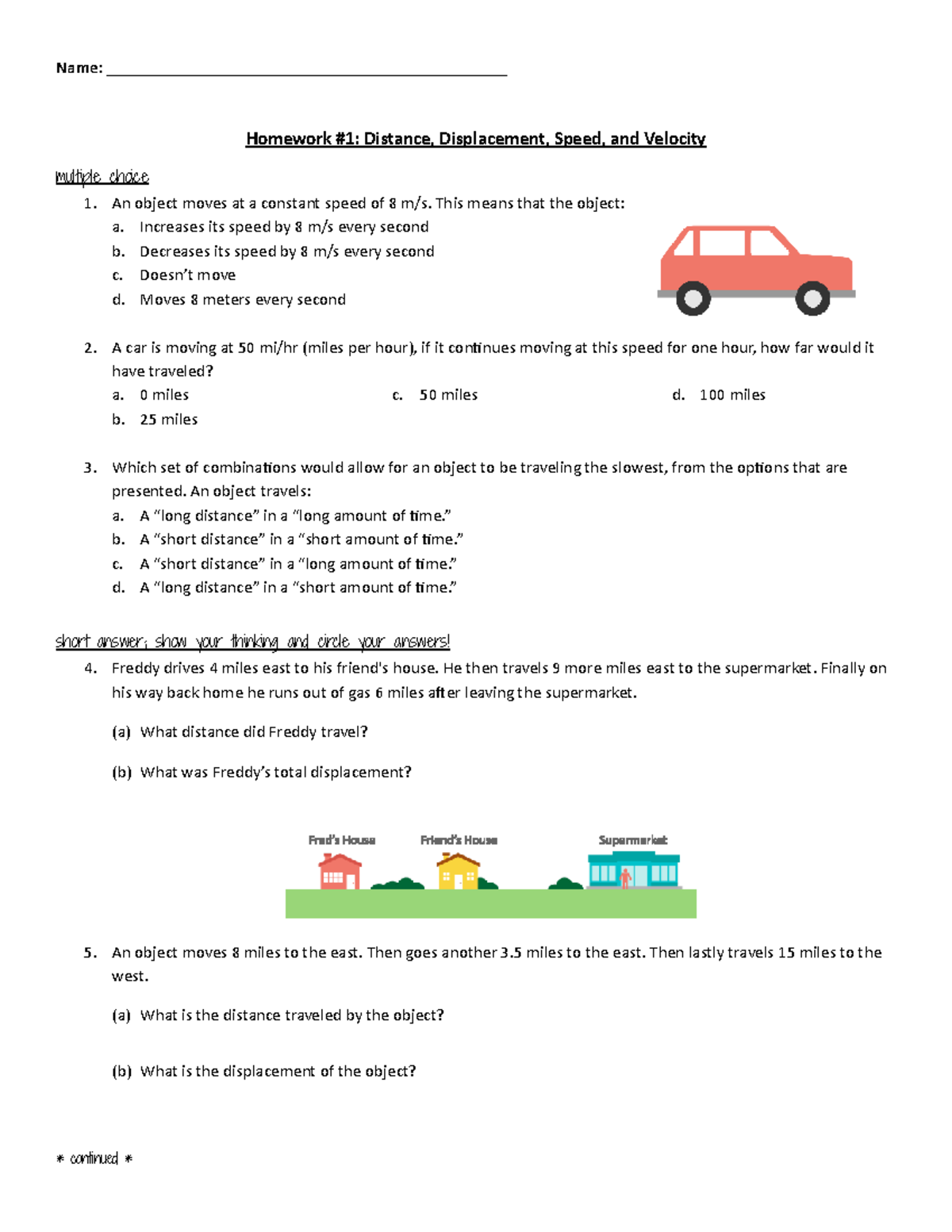 HW #1 (Displacement & Velocity) - Distance, Speed, and Motion Analysis ...
