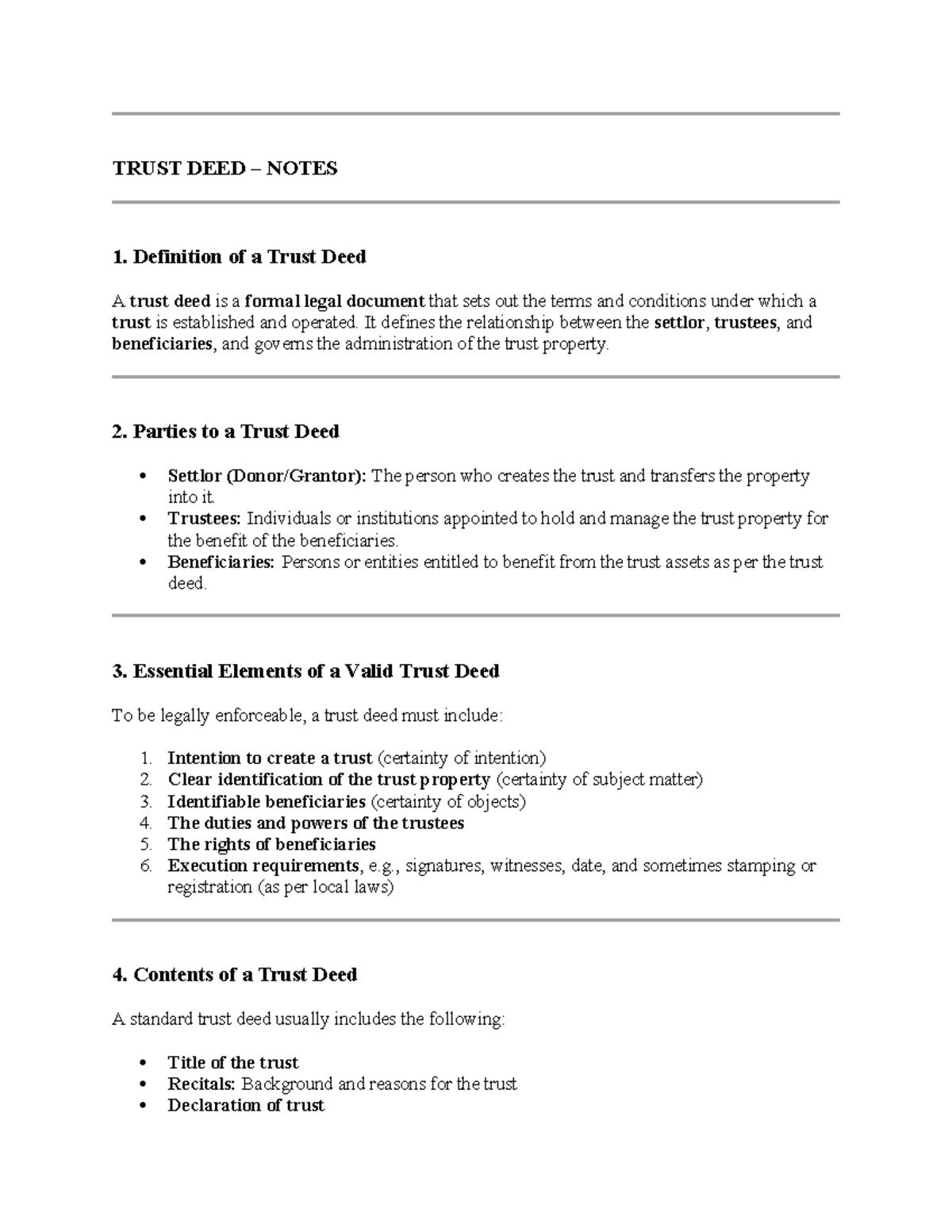 Trust Deed Notes: Key Elements, Types, and Legal Framework - Studocu