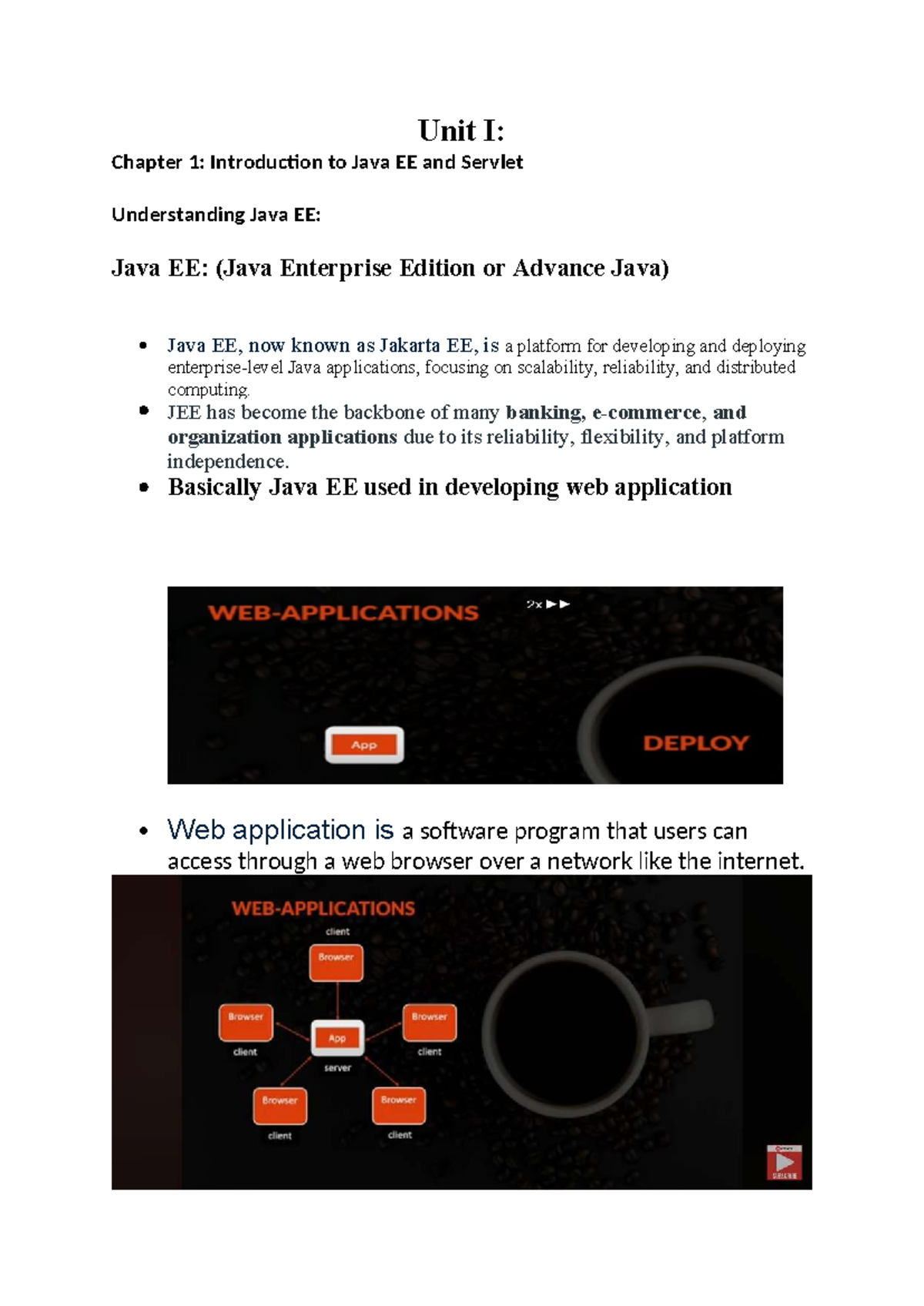 Unit I: Chapter 1 - Intro to Java EE & Servlet for Web Apps - Studocu