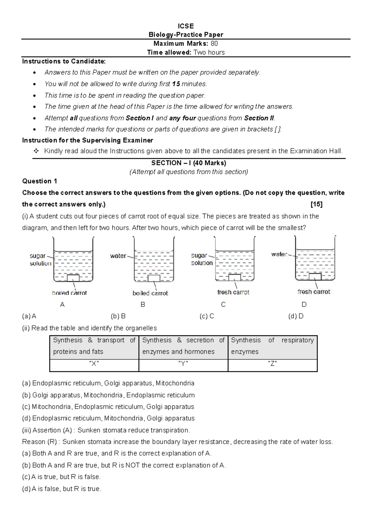 ICSE-Biology Practice Paper: Exam Preparation Guide - Studocu