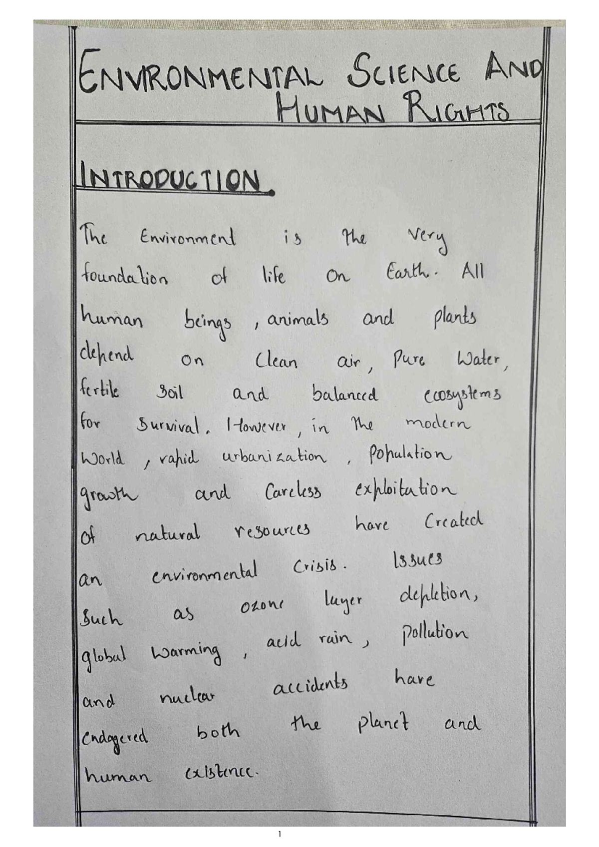 ENVR 101: Environmental Science and Human Rights Overview - Studocu