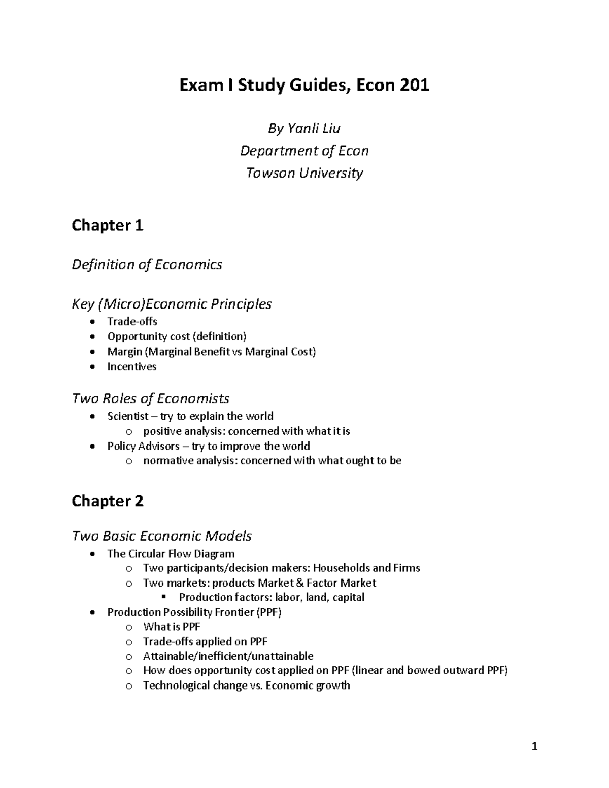 Econ 201 Exam I Study Guide: Key Concepts & Principles - Studocu