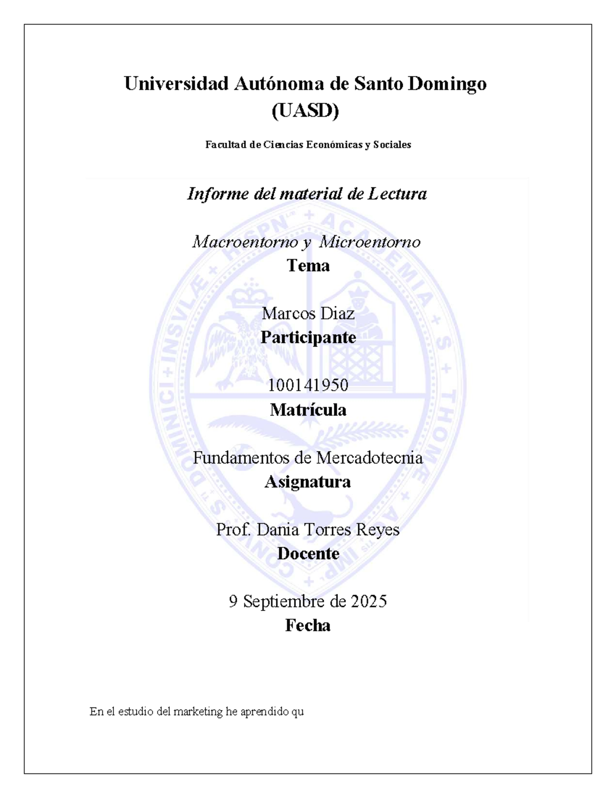 Hoja de presentacion UASD - UASD Santo Domingo - Universidad Autónoma ...