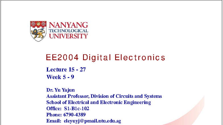 EE2004 Digital Electronics Lecture 15: Programmable Logic Devices and ...
