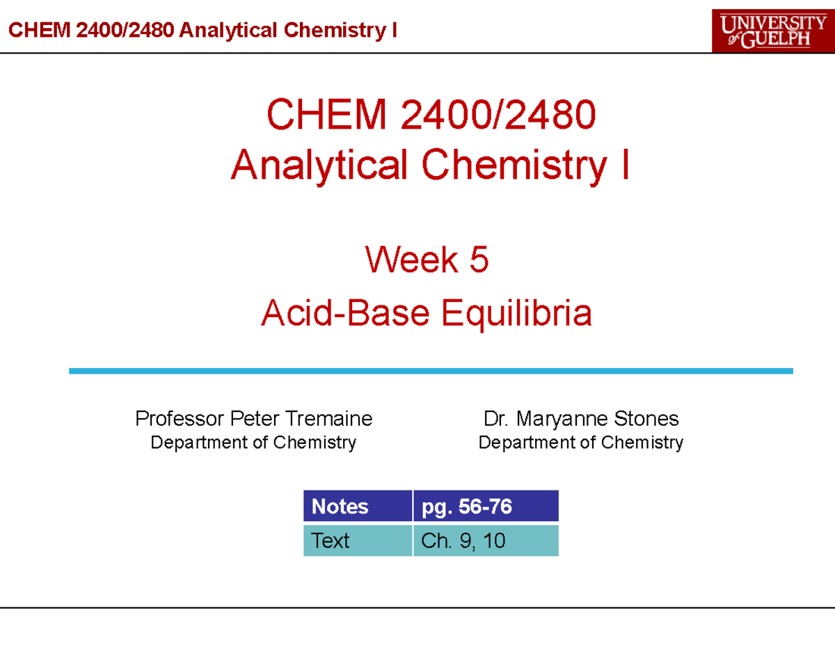 CHEM 2400 Wk 5 Lec 10: Buffers & Polyprotic Acid-Base Equilibria Notes ...