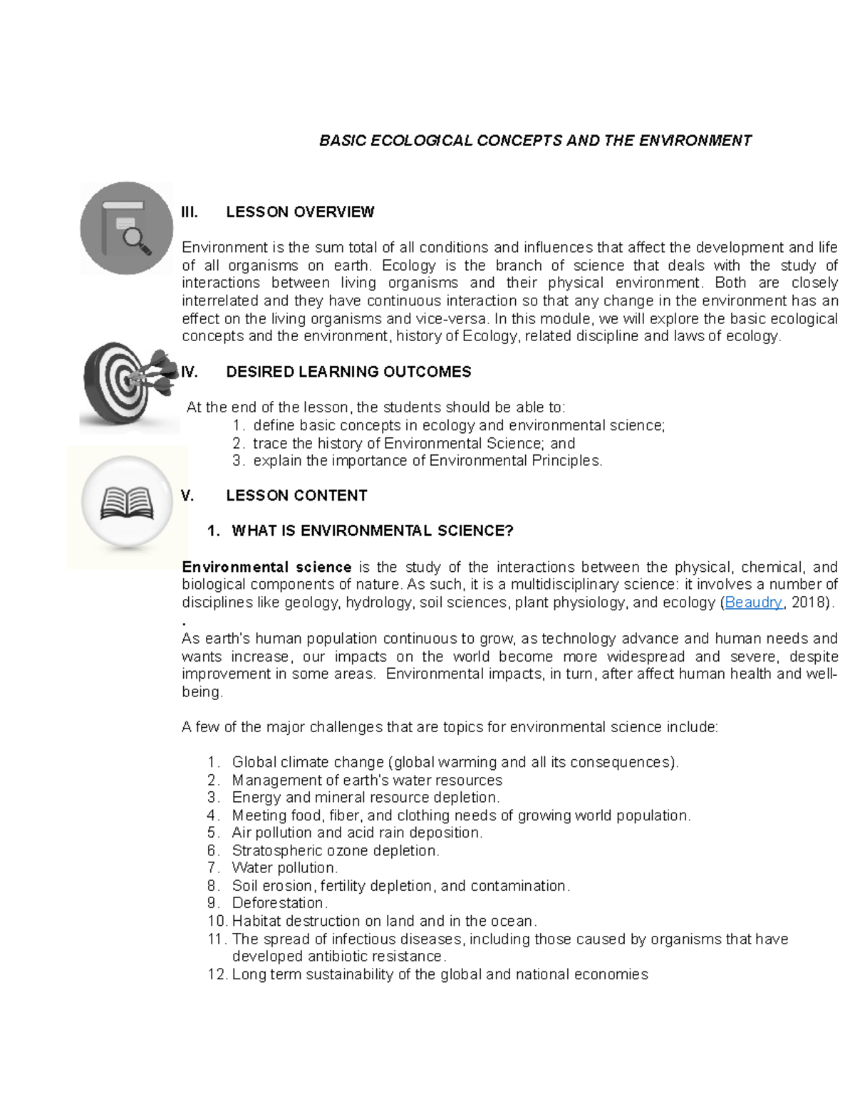Basic Ecological Concepts: An Introductory Lesson on Ecology - Studocu
