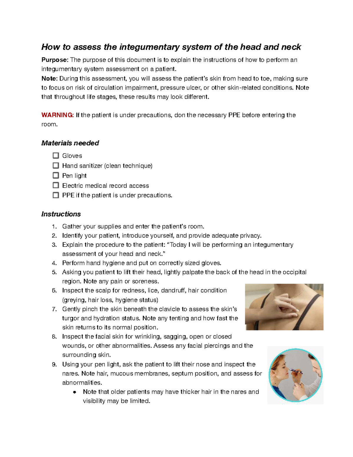 WRIT 213 Integumentary System Assessment: Head & Neck Guide - Studocu