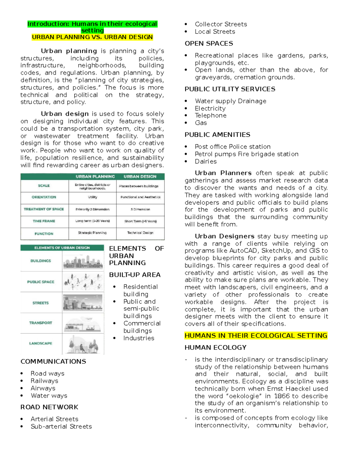 Urban Planning vs. Urban Design: An Ecological Perspective (URB 101 ...